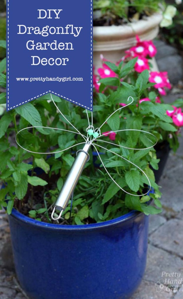 Dragonfly Garden Decor using a Wire Whisk + Skewer